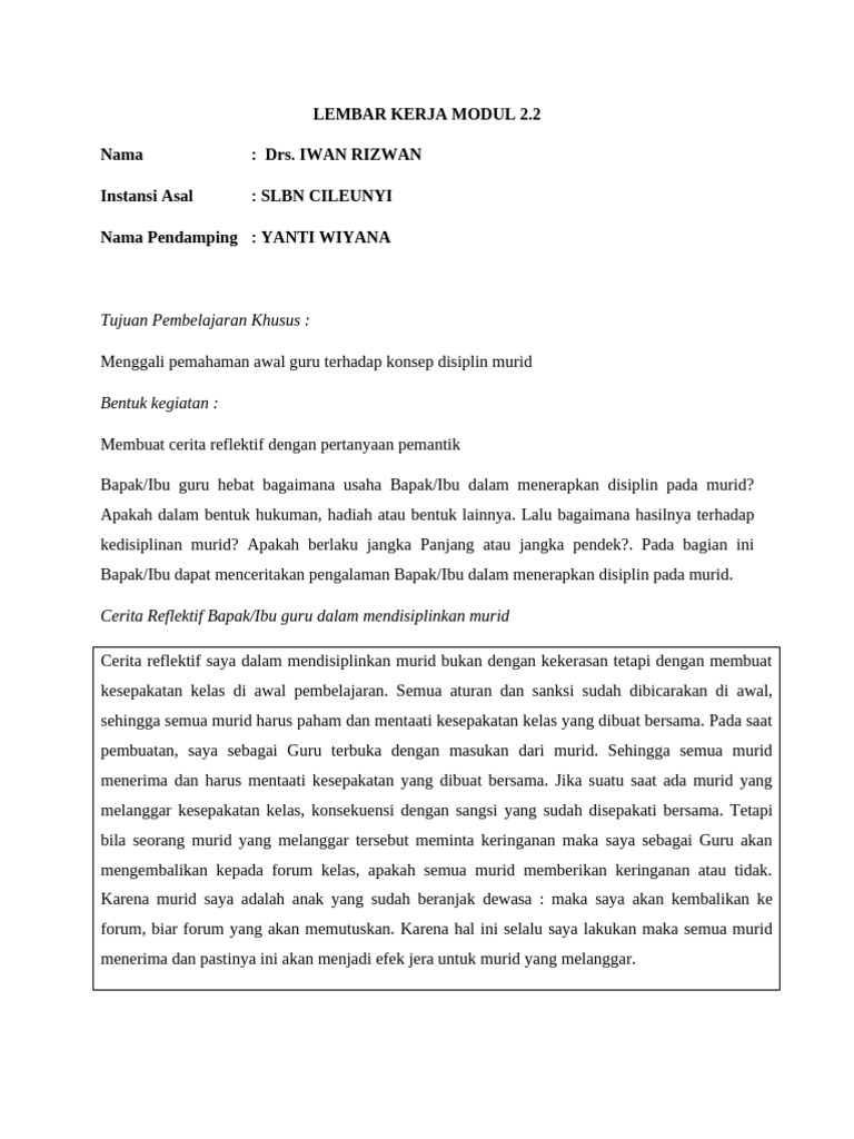 Lembar Kerja Modul 2.2 Iwan Rizwan | PDF