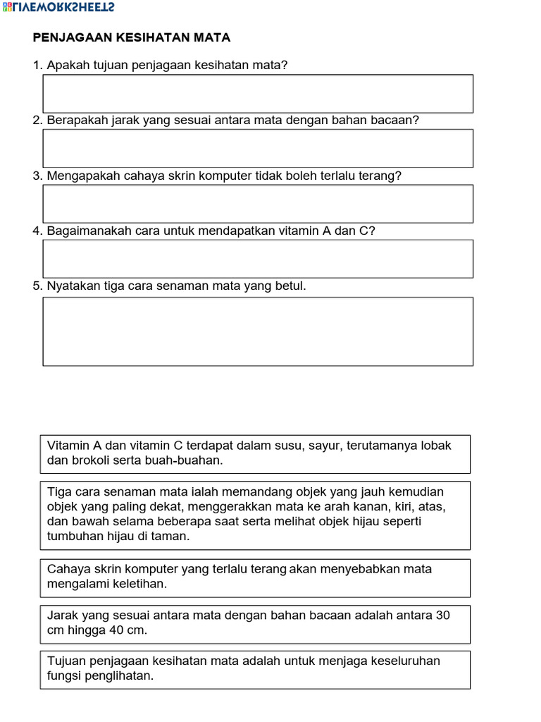Worksheet Kesihatan Mata Ms 49 | PDF