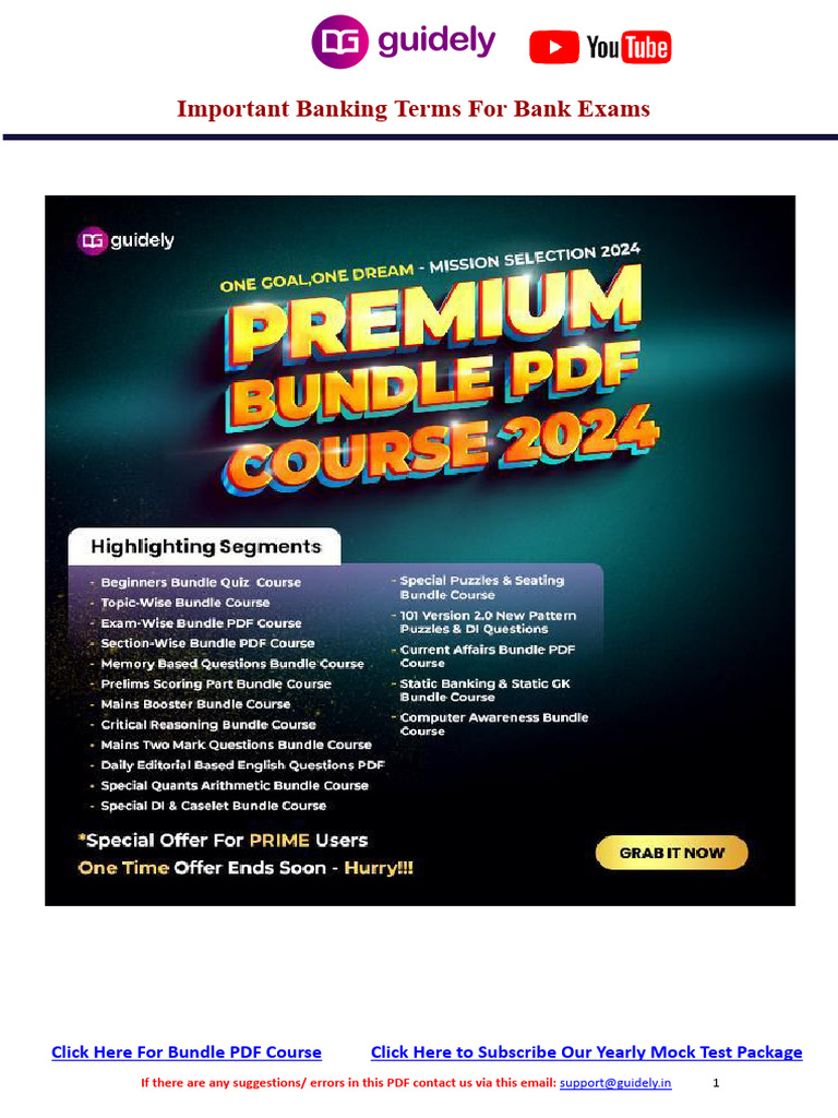 Important Banking Terms For Bank Exams | PDF