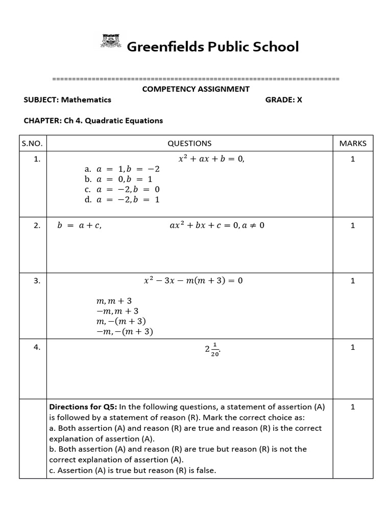 Ass. CH 4 Grade X (Set 2) | PDF