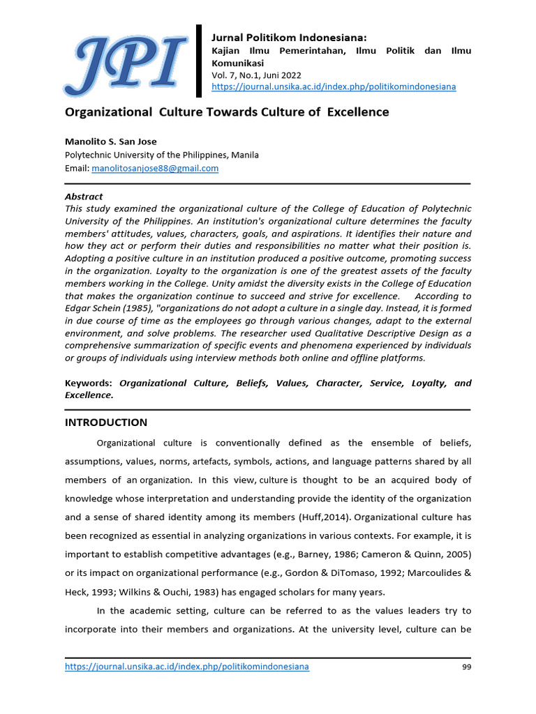 Local RRL Organizational Culture Towards Culture of Excellence | PDF