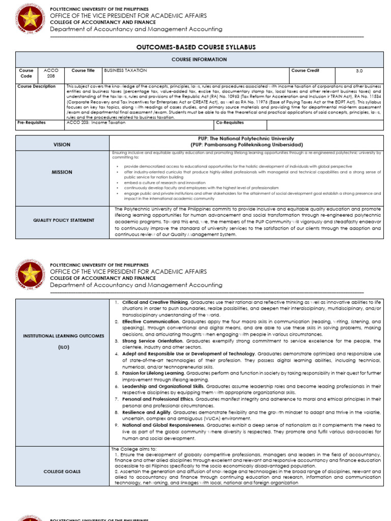 ACCO 208 - Business Taxation | PDF