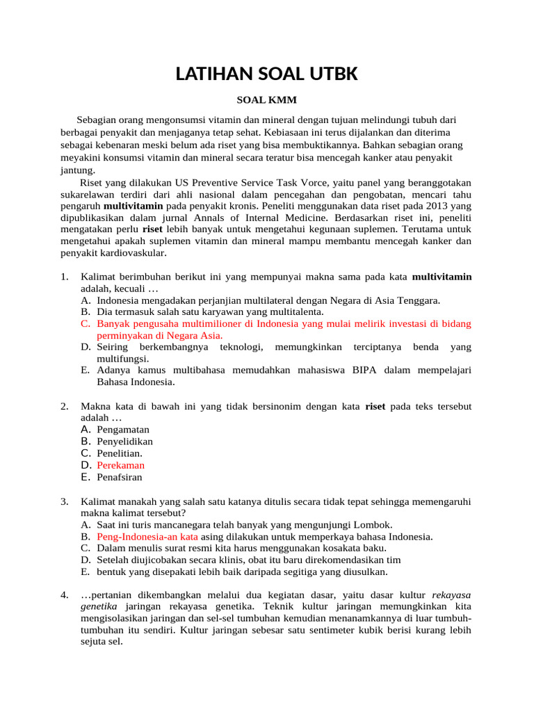 Latihan Soal Utbk (Jawaban) | PDF