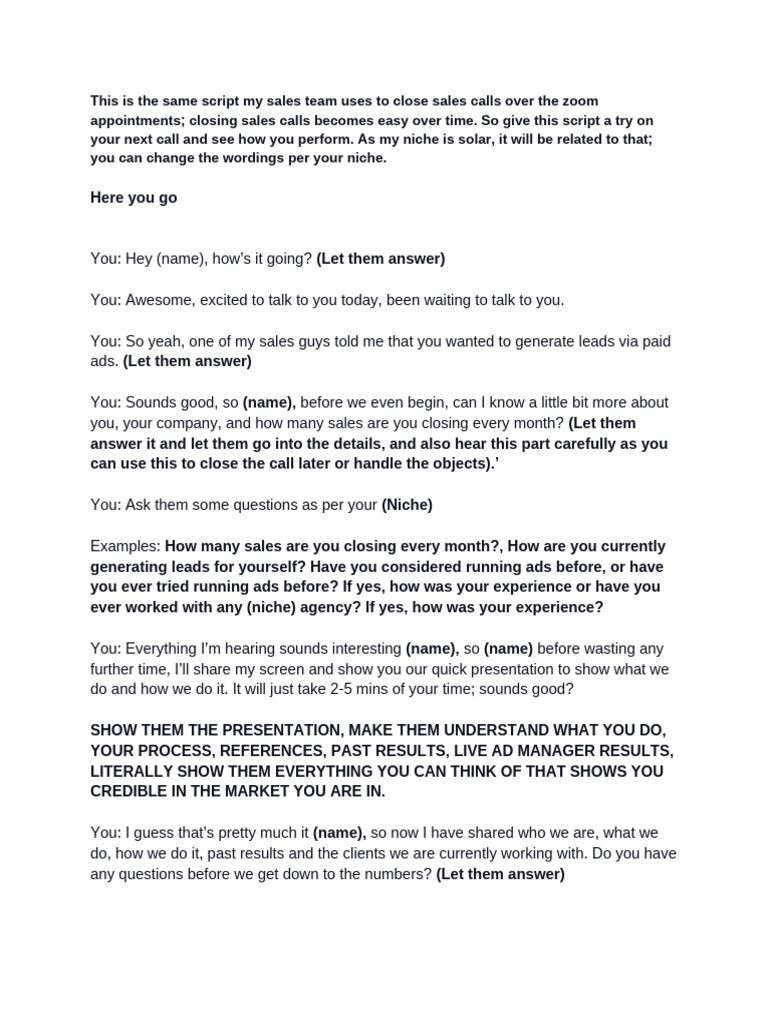 Zoom Call Closing Script | PDF