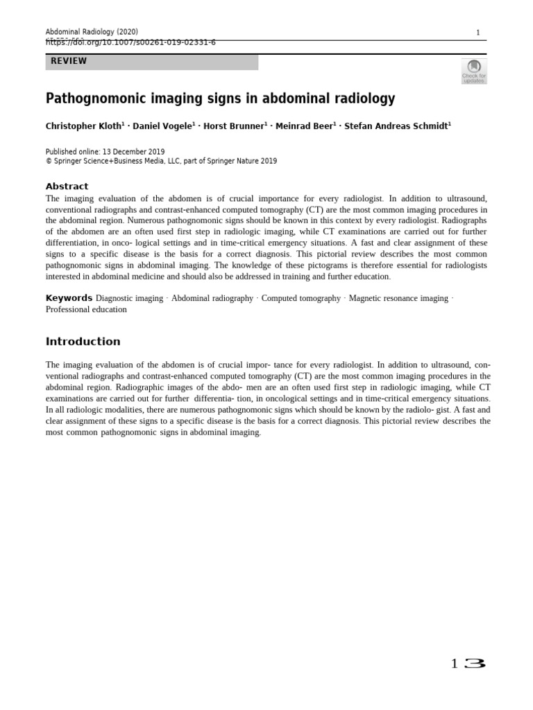 Pathognomonic Imaging Signs in Abdominal Radiology | PDF
