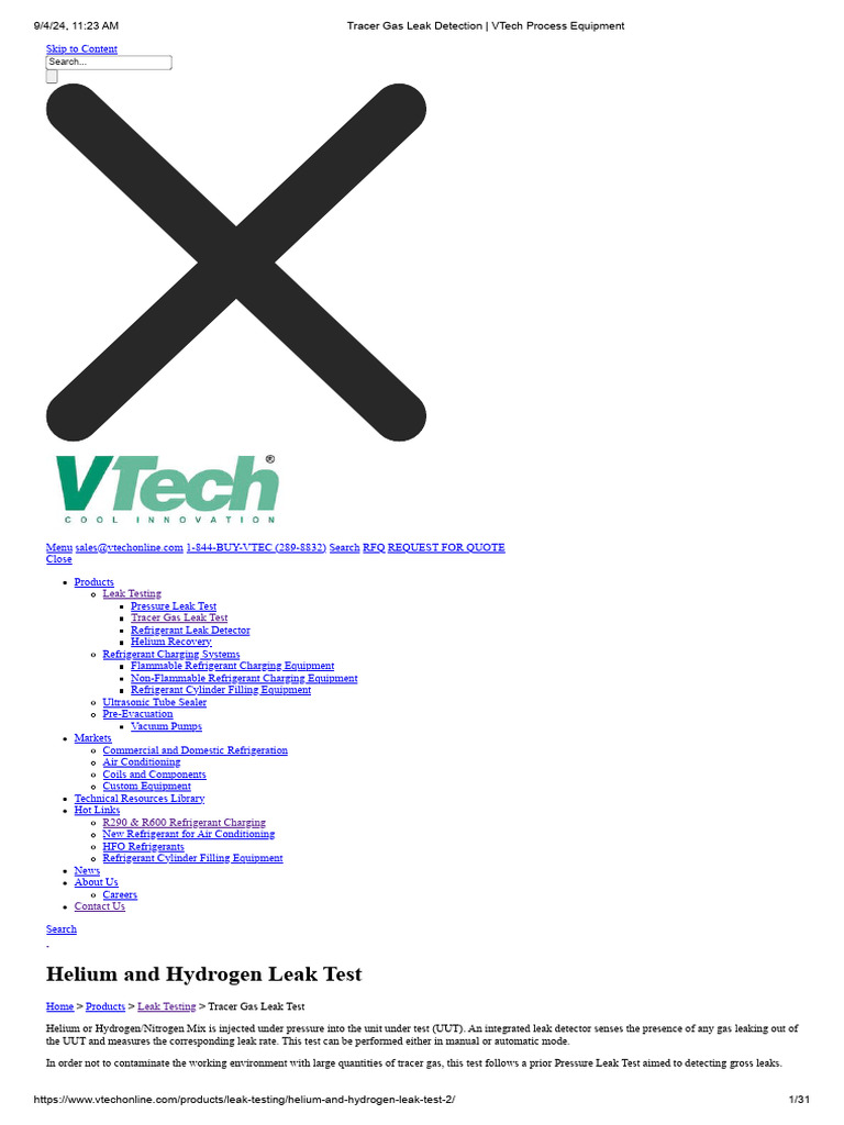 Tracer Gas Leak Detection - VTech Process Equipment | PDF | Leak | Gases