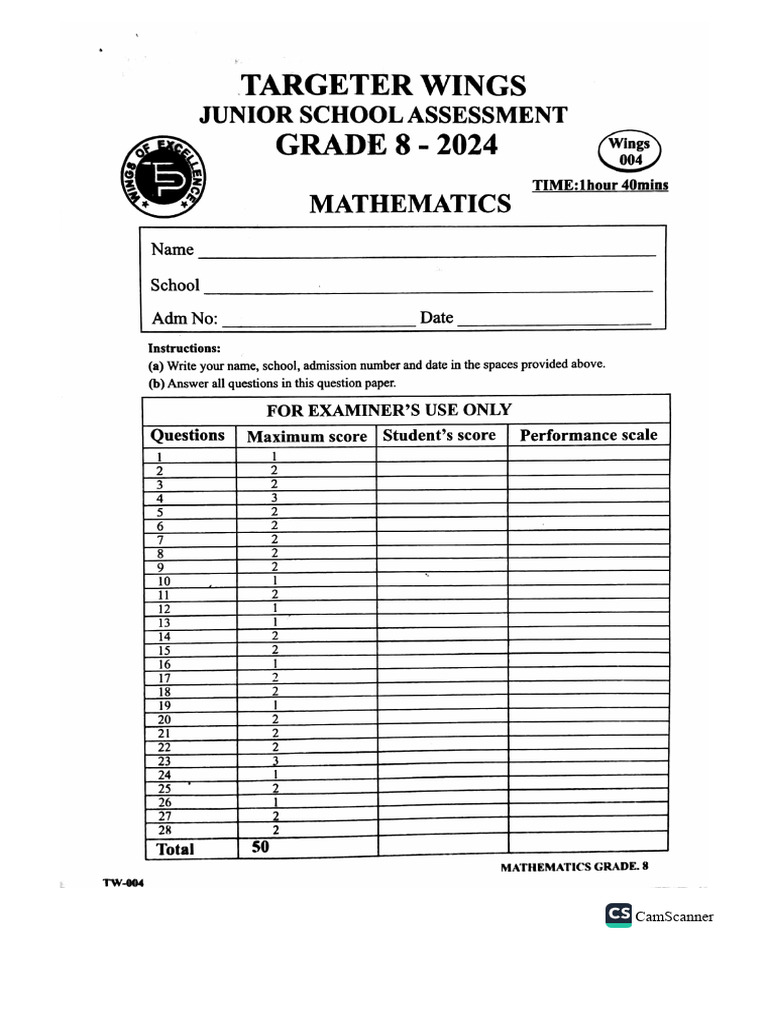 Targeter Wing 004 Mathematics Grade 8 | PDF