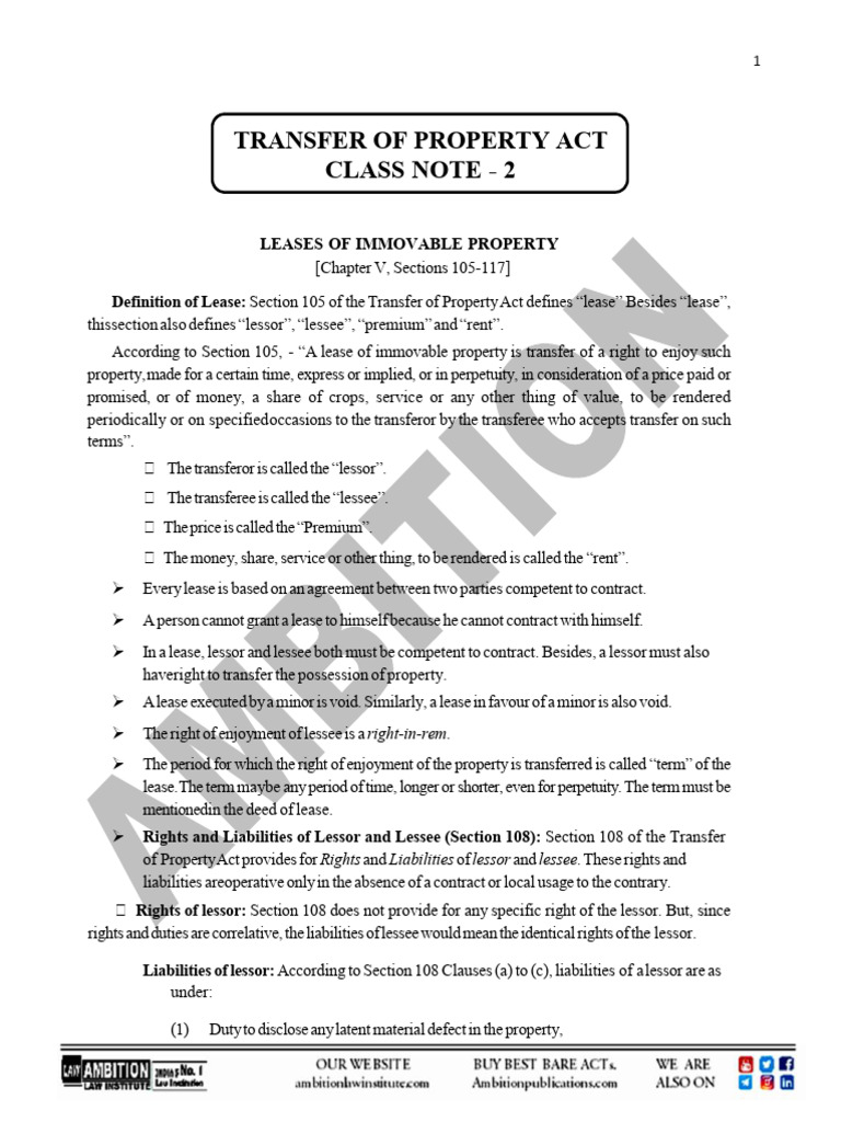Transfer of Property Act Class Note - 2 | PDF