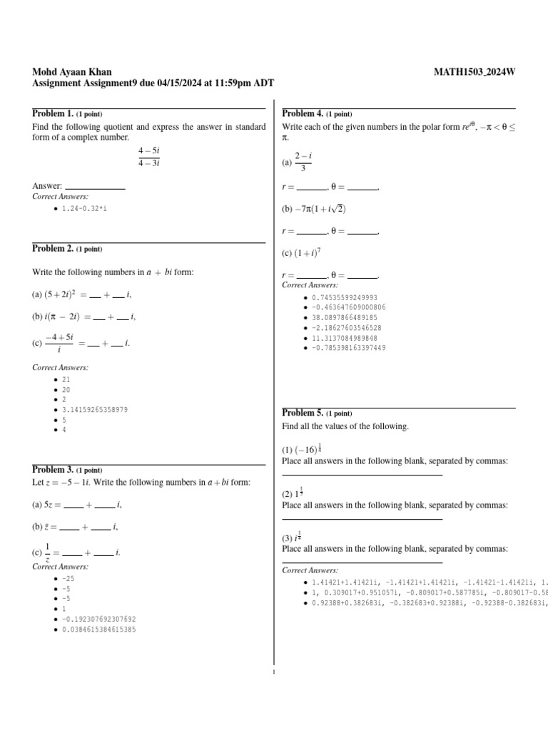 MATH1503 2024w.ayaan - Khan.assignment9 | PDF