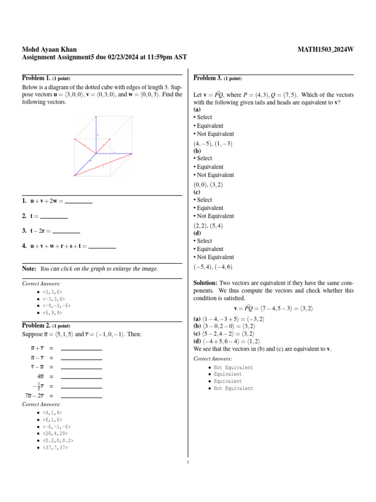MATH1503 2024w.ayaan - Khan.assignment5 | PDF
