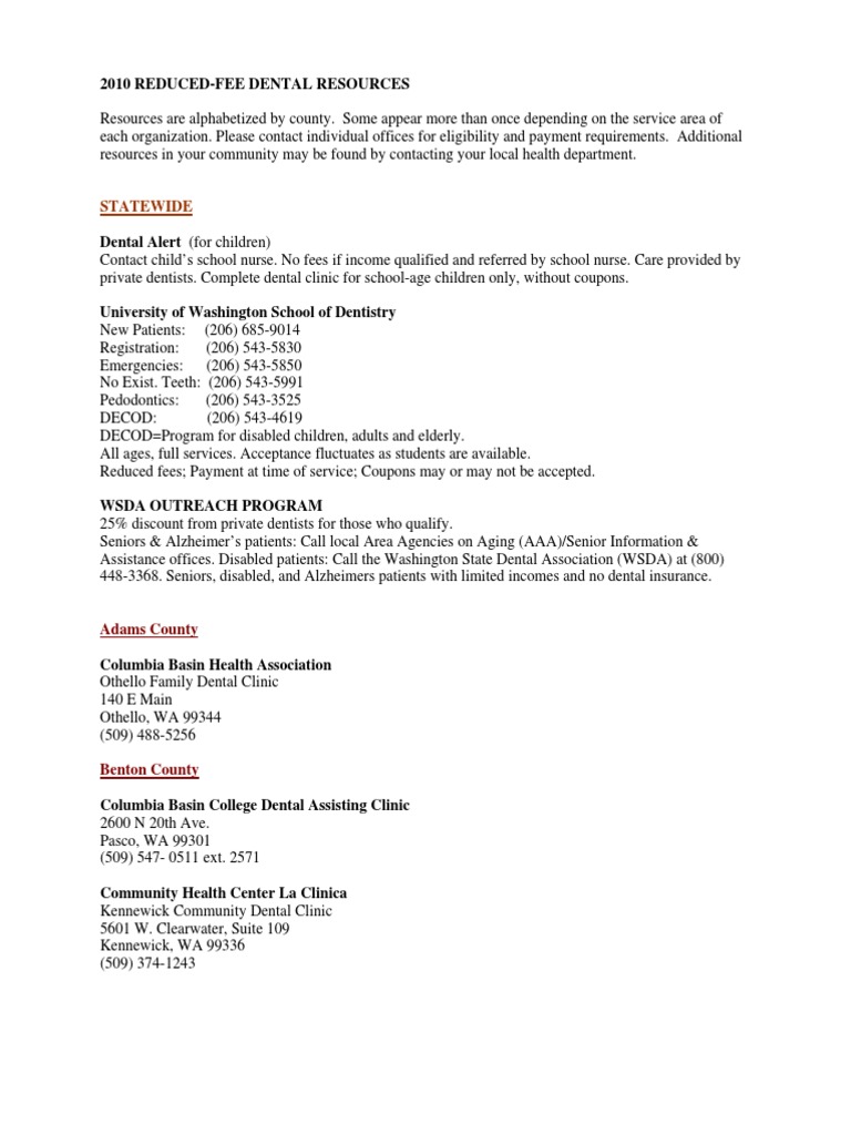 Wsda Dental Reduced Cost | PDF | Seattle | Spokane