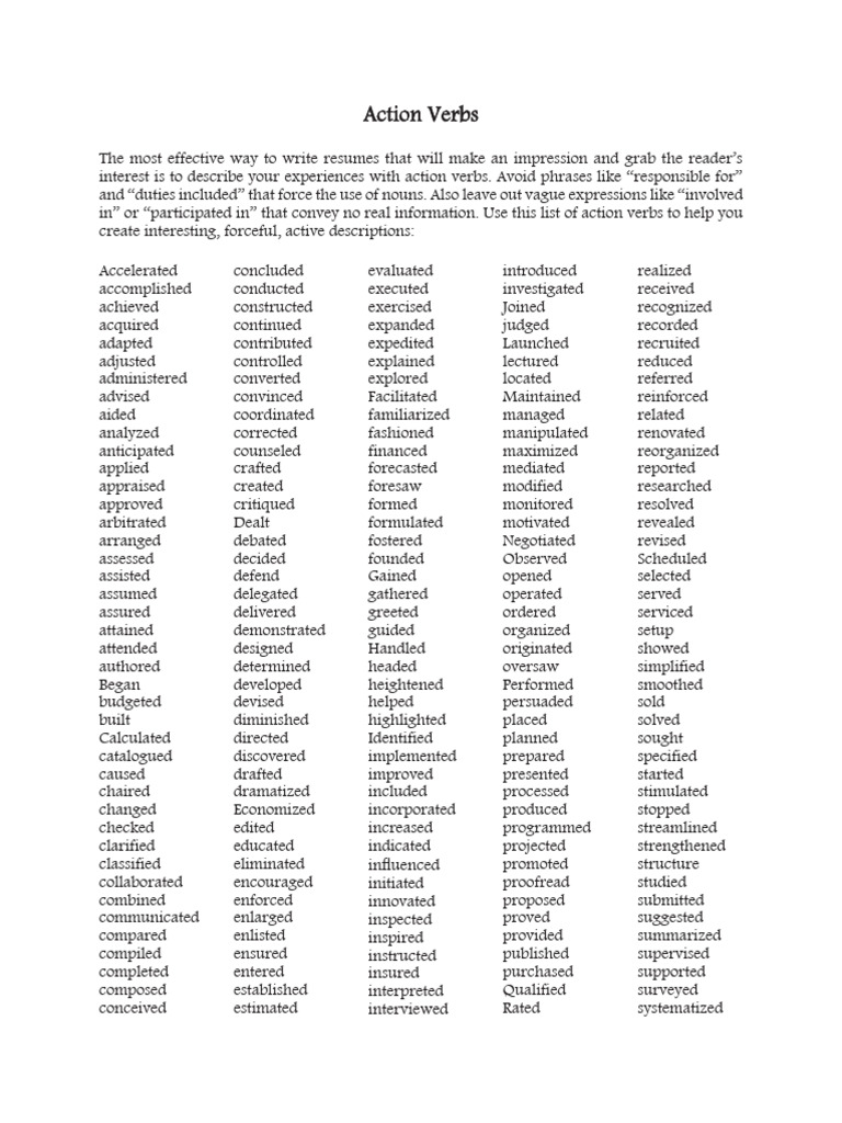 Action Verbs | PDF