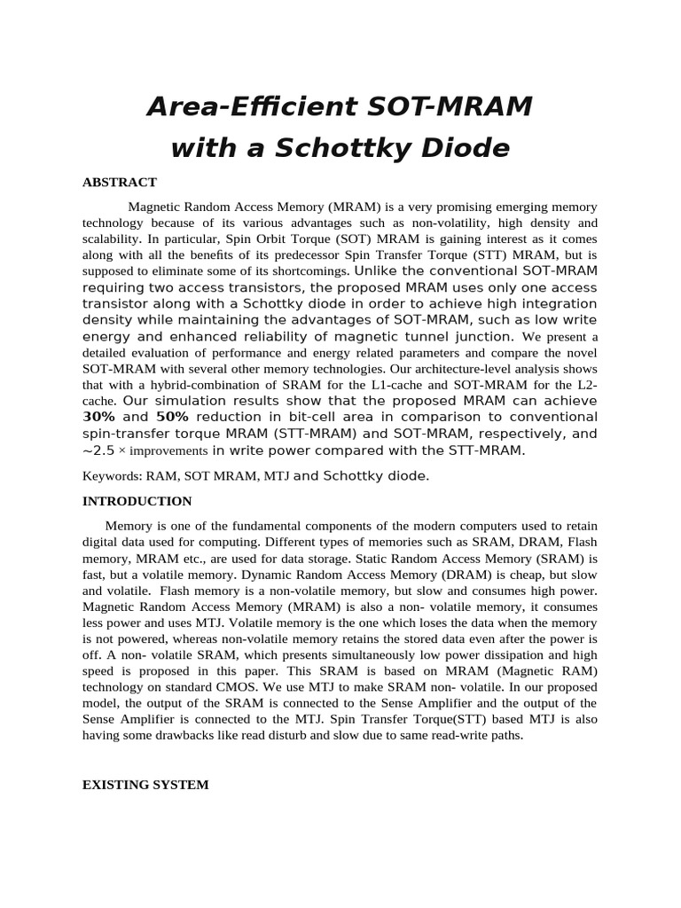 Area Efficient SOT MRAM With Schotkky Diode | PDF