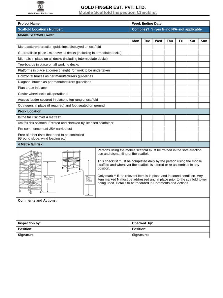 01 Scaffold-Inspection-Checklist | PDF | Scaffolding | Manufactured Goods