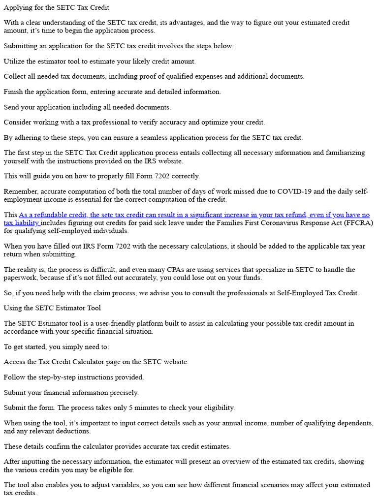 Guide to Applying for SETC Tax Credit | PDF | Taxes | Finance & Money ...