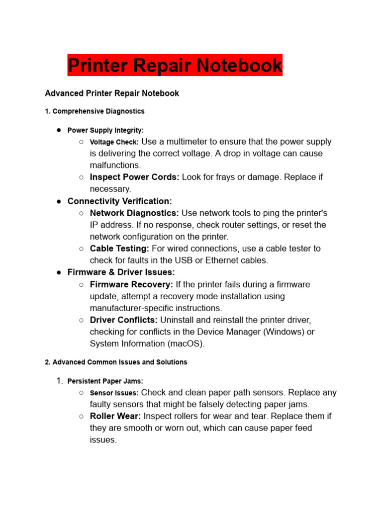 Printer Repair Notebook | PDF