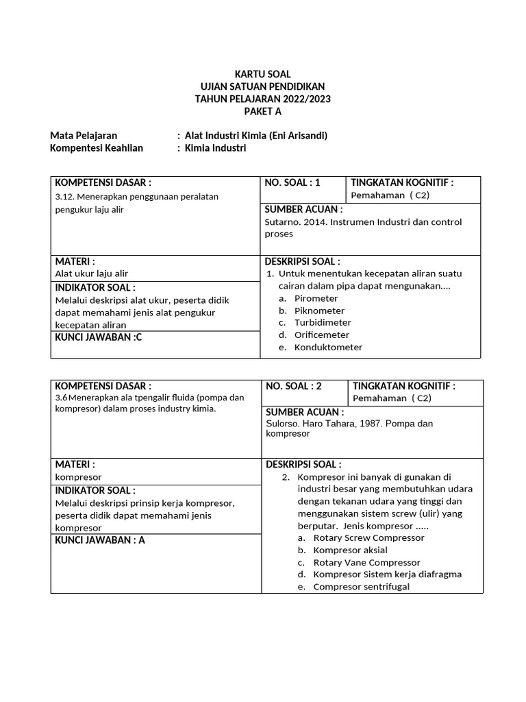 KARTU SOAL AIK Paket A | PDF