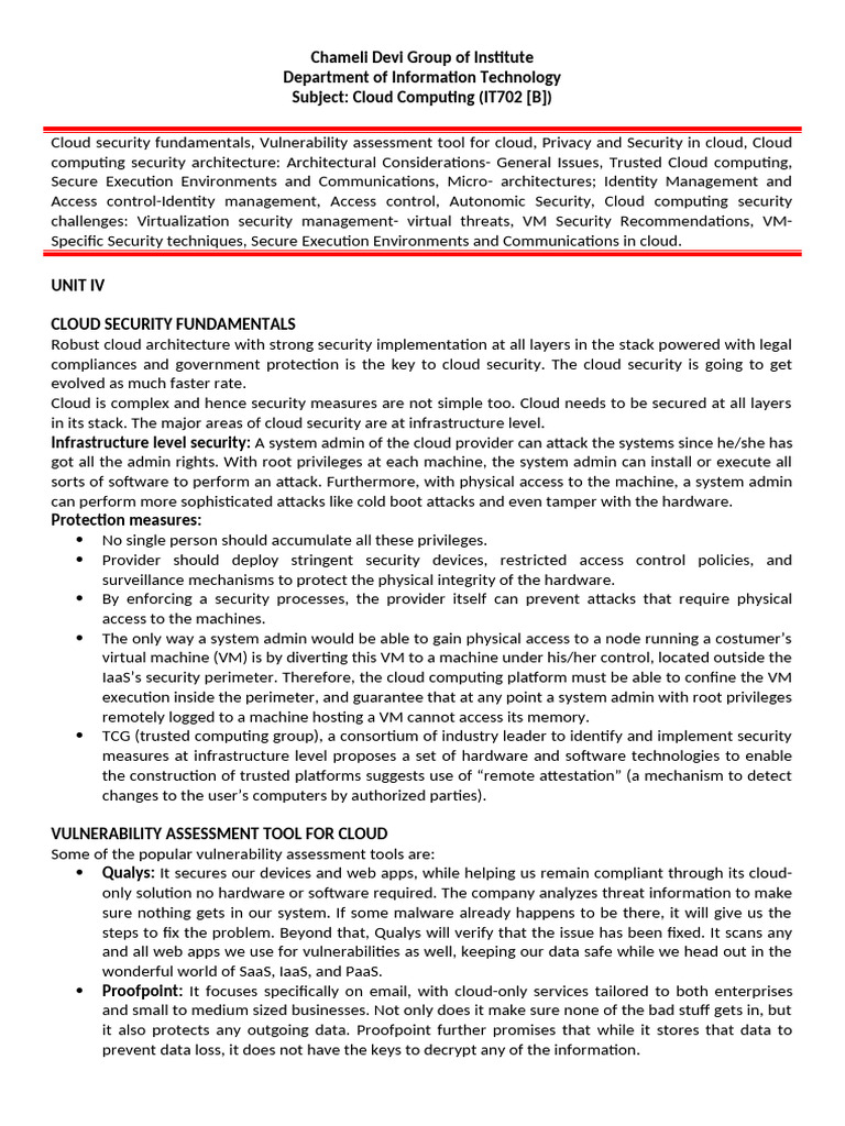 It 702 CC Notes Unit Iv - 1722318109 | PDF