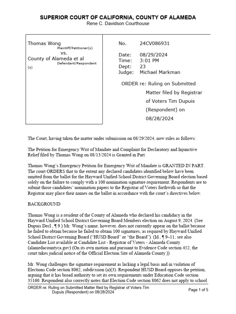 Judges Order in Favor of Wong, Reynoso | PDF | Supreme Court Of ...