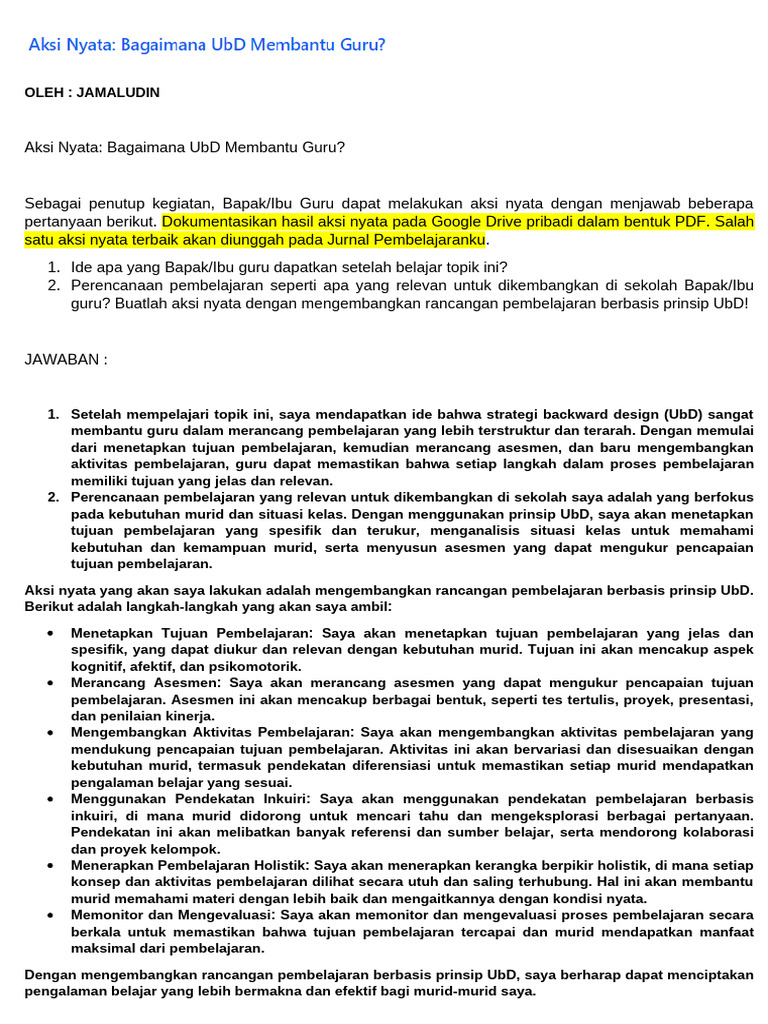 Aksi Nyata Bagaimana UbD Ok | PDF