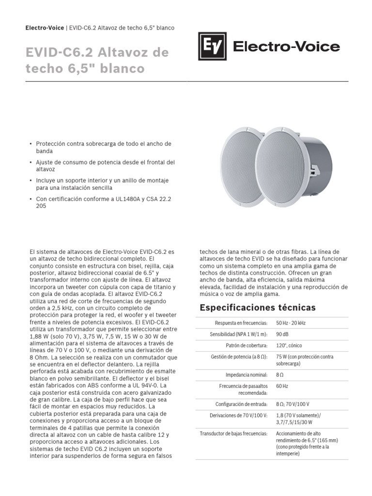 EVID-C6.2_Ceiling_speaker_6.5__white_Datasheet_51_es_40886869131 | PDF