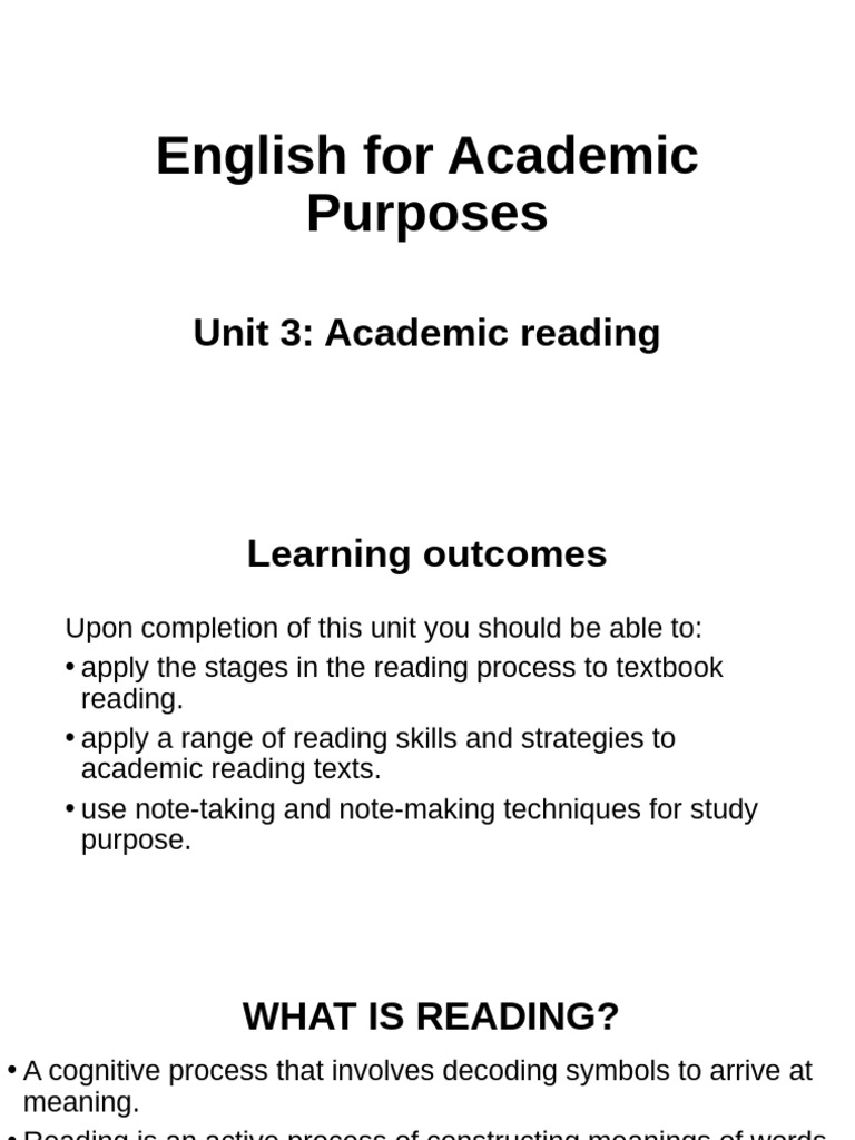 EAP Unit 3 Academic Reading PowerPoint Notes 2024 | PDF