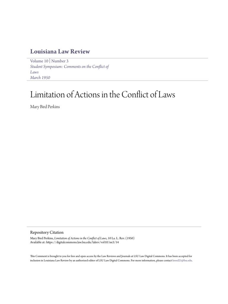 Limitation of Actions in The Conflict of Laws | PDF | Statute Of Limitations | Law