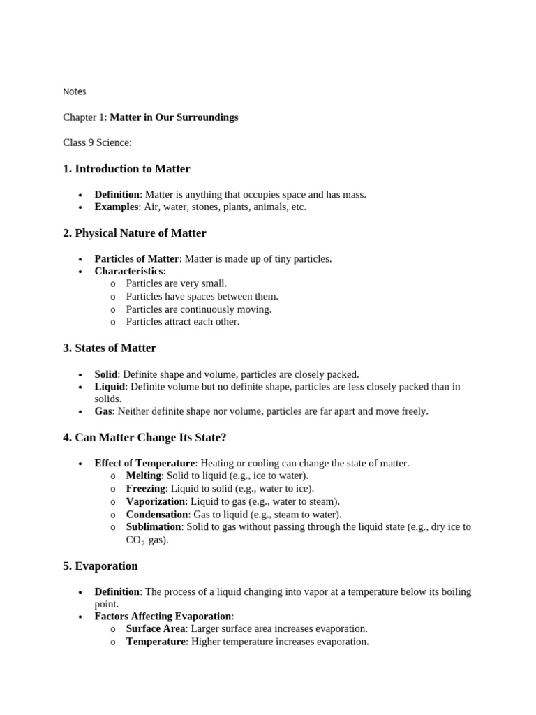 Notes - Matter in Surroudings | PDF | Evaporation | Science & Mathematics