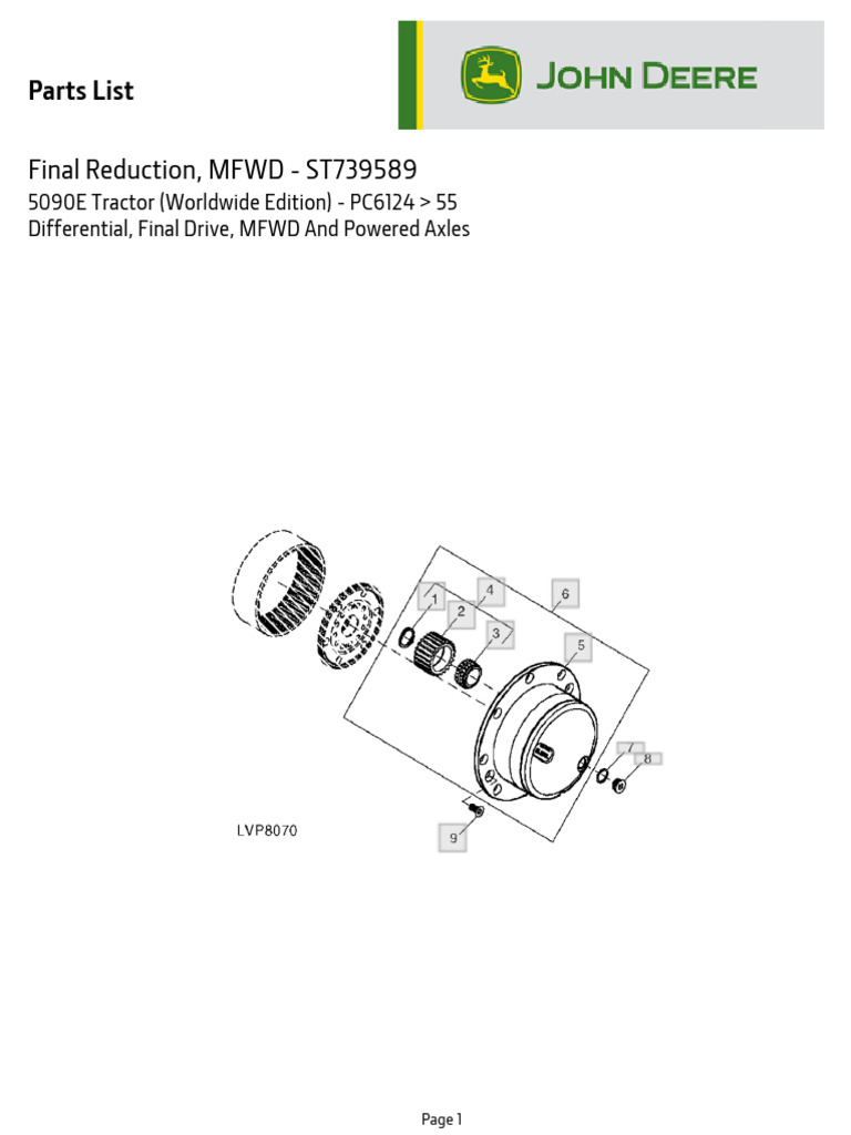 JD5090E Front Wheel Hub Final Reduction | PDF