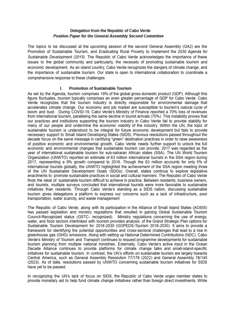 General Assembly 2 Position Paper For National Model UN 2025 | PDF ...