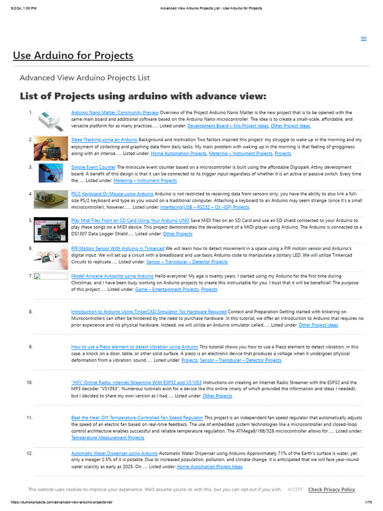 List of Projects Using Arduino With Advance View | PDF
