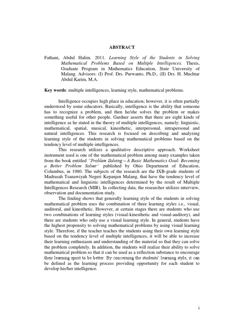 Student Learning Styles in Math Problems | PDF