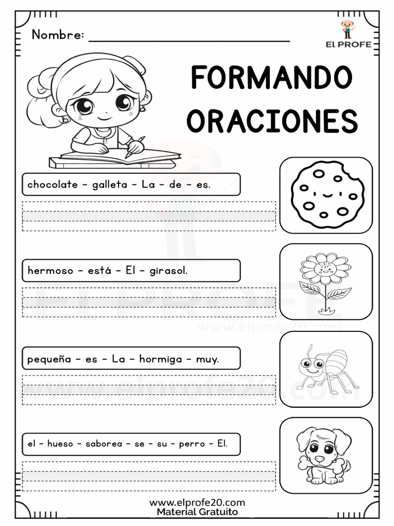 Fichas Razonamiento Verbal Formando Oraciones Primer Grado Elprofe20 | PDF