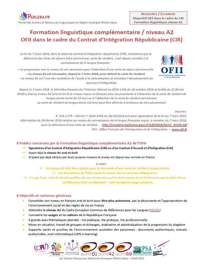 FR Parlera - 20 21 - OFII CIR FLC A2 | PDF