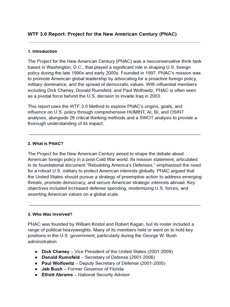WTF 3.0 Report - Project For The New American Century (PNAC) | PDF ...