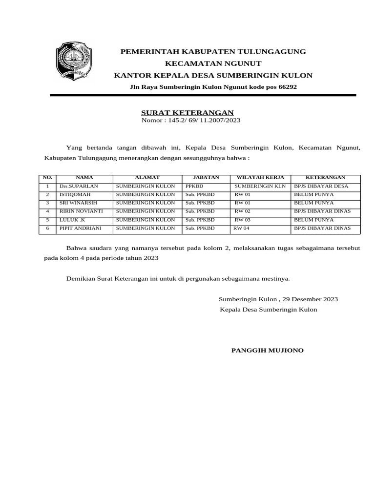 Contoh SK Sub PPKBD Desa | PDF
