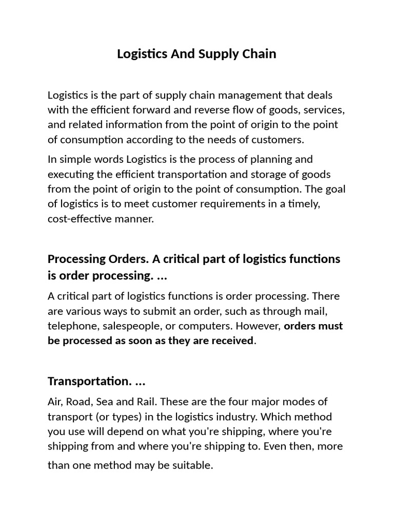 Logistics And Supply Chain Department Pdf