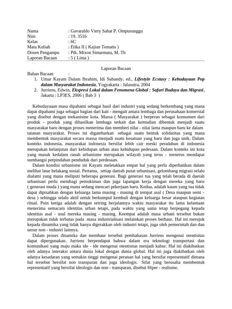 Laporan Bacaan Etika | PDF