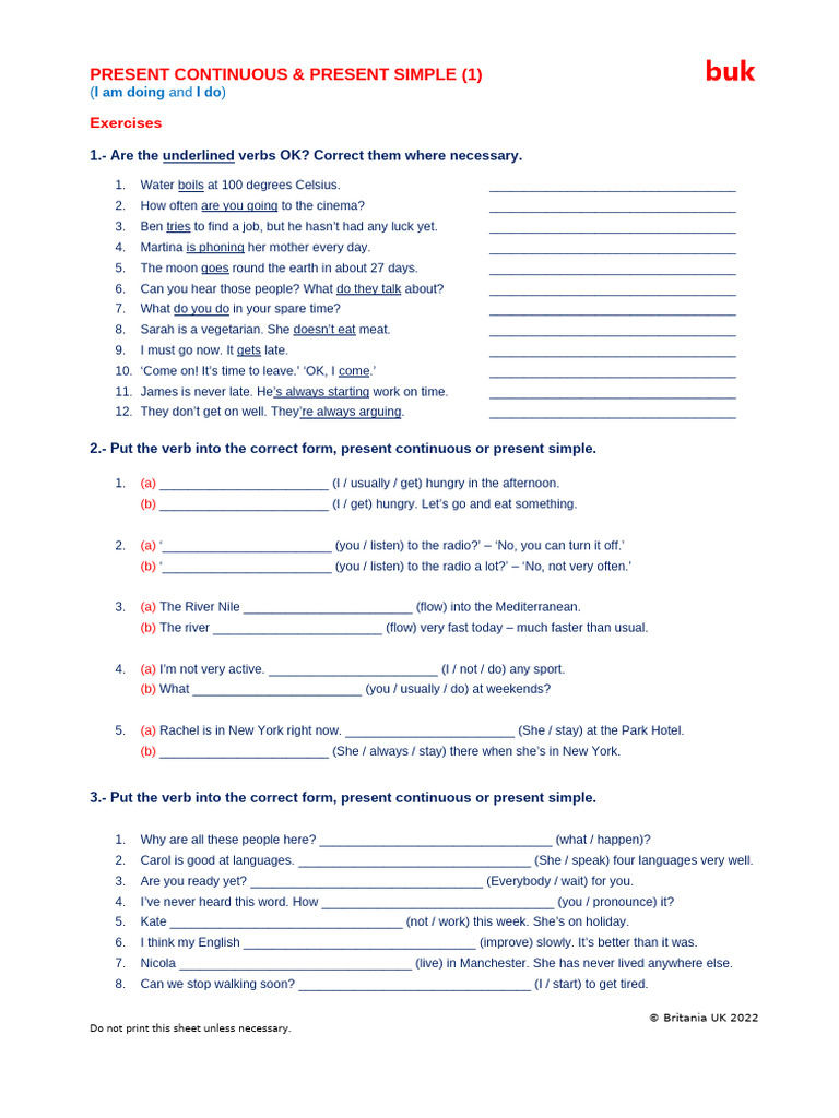 Present Continuous - Present Simple | PDF | Linguistics