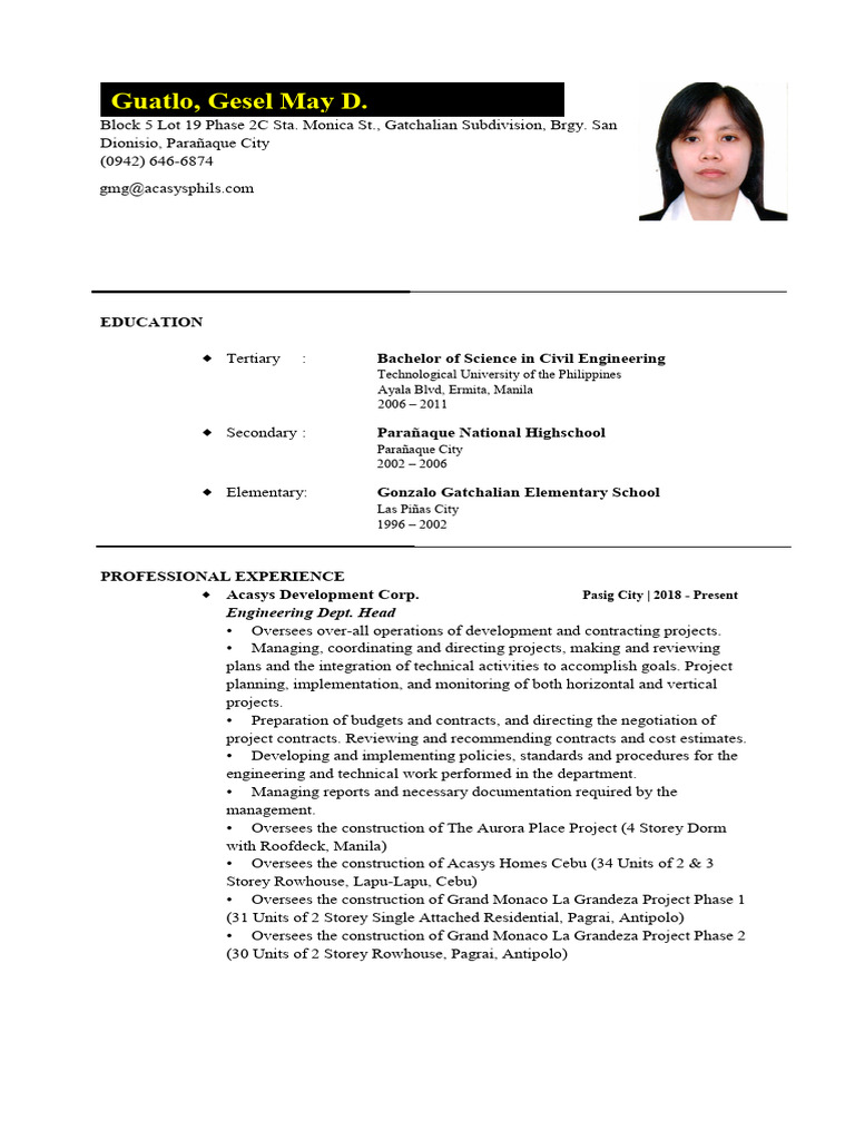 Gesel May Guatlo - CV | PDF