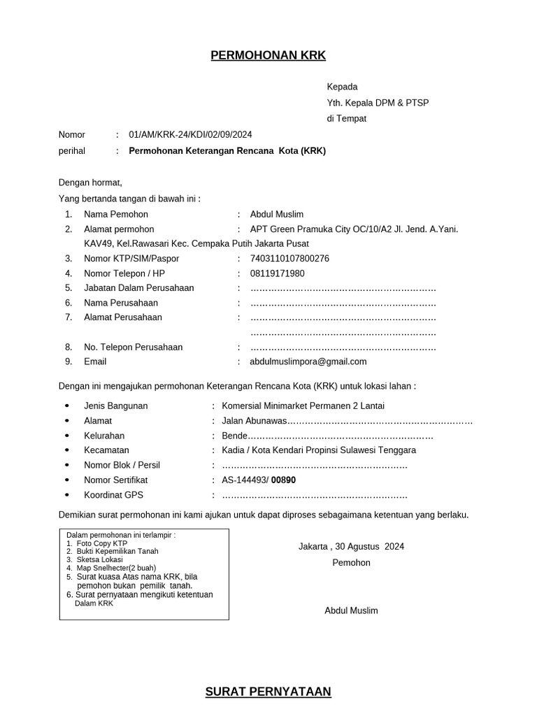 Permohonan KRK Kdi Edit | PDF