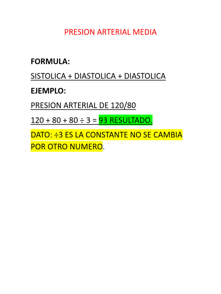 Formula Presion Arterial Media. | PDF