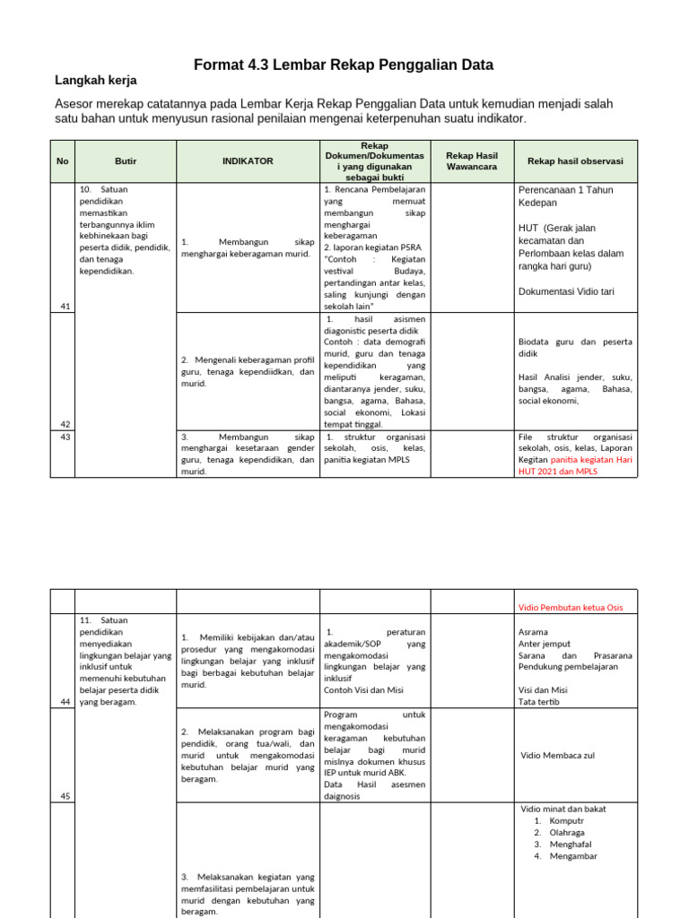 Format 4.3 Lembar Rekap Penggalian Data | PDF