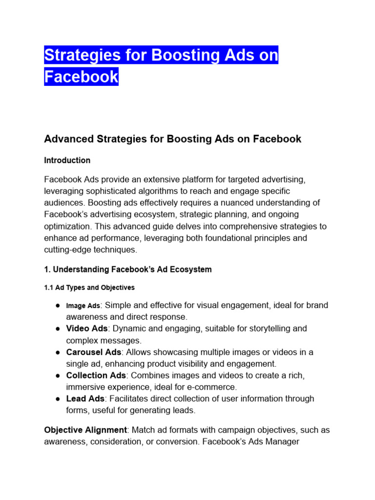 Advanced Strategies For Boosting Ads On Facebook | PDF