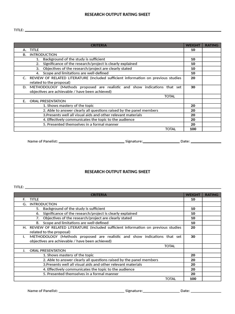 Research Output Rating Sheet | PDF