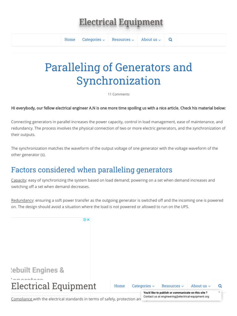 Paralleling of Generators and Synchronization | PDF