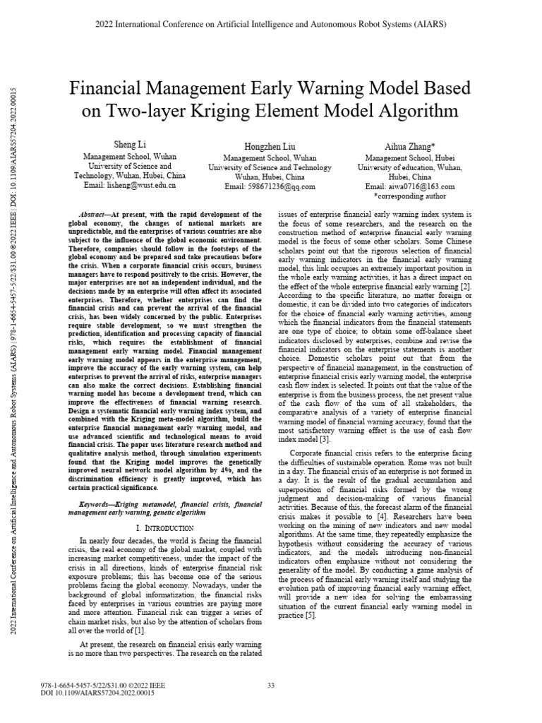Financial Management Early Warning Model Based On Two-Layer Kriging Element Model Algorithm | PDF