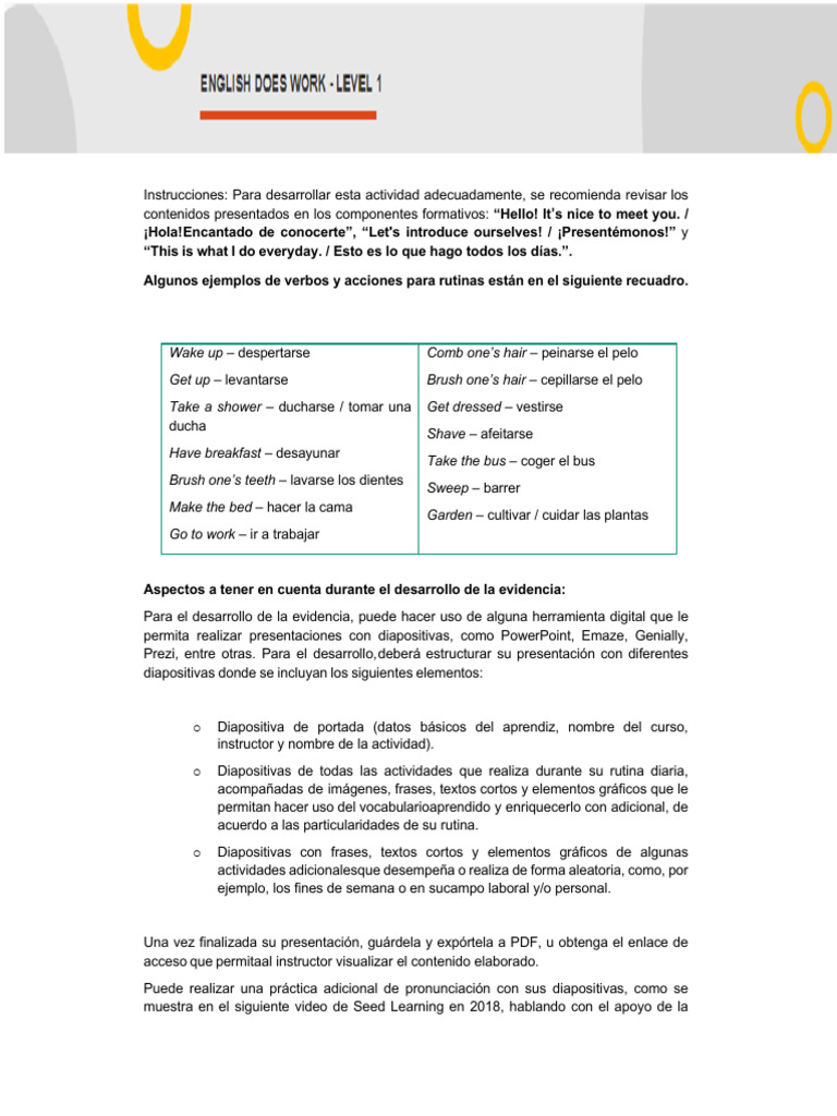 Instrucciones Evidencia Rutina Diaria AA1-EV03-EDW-1 | PDF