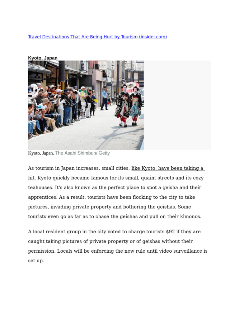 Travel Destinations That Are Being Hurt by Tourism | PDF
