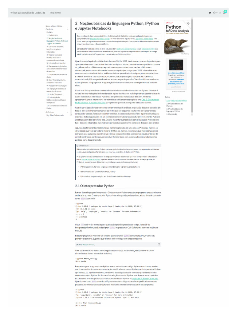2 Noções Básicas Da Linguagem Python, IPython e Jupyter Notebooks | PDF